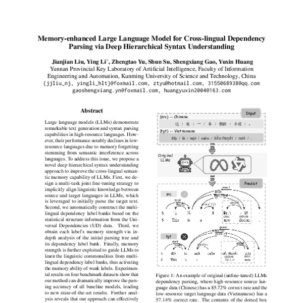 Memory-enhanced Large Language Model for Cross-lingual Dependency Parsing via Deep Hierarchical ...