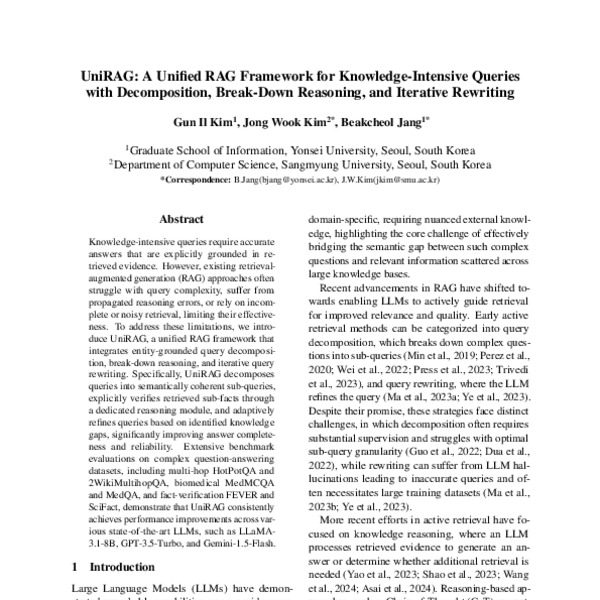 UniRAG: A Unified RAG Framework for Knowledge-Intensive Queries with ...