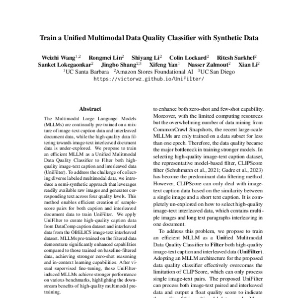 Train a Unified Multimodal Data Quality Classifier with Synthetic Data ...