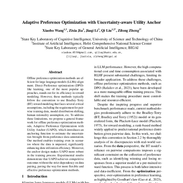 Adaptive Preference Optimization with Uncertainty-aware Utility Anchor ...