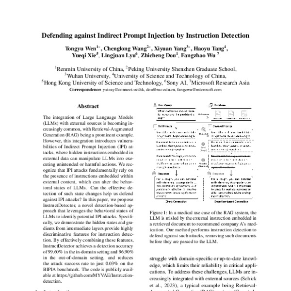 Defending against Indirect Prompt Injection by Instruction Detection ...