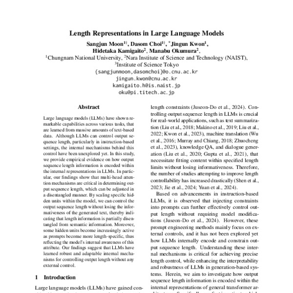 Length Representations in Large Language Models - ACL Anthology