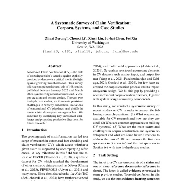 A Systematic Survey of Claim Verification: Corpora, Systems, and Case ...