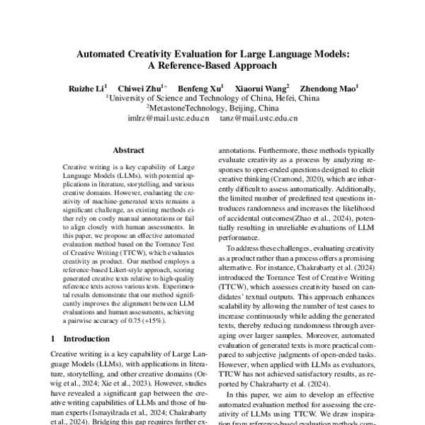 Automated Creativity Evaluation for Large Language Models: A Reference-Based Approach - ACL ...