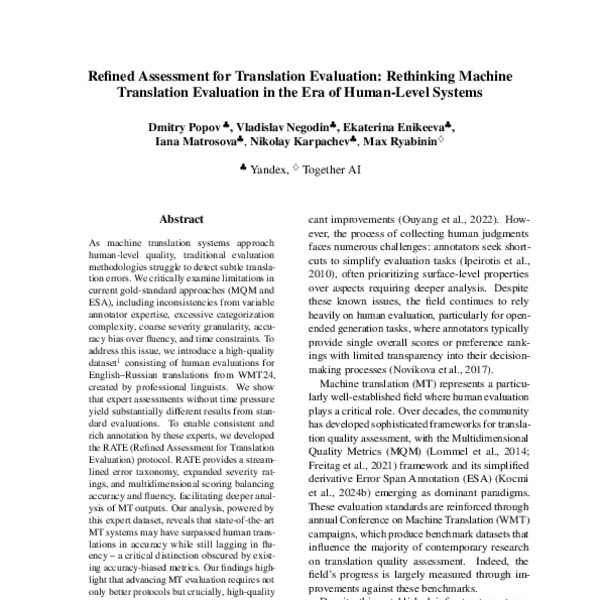 Refined Assessment for Translation Evaluation: Rethinking Machine ...