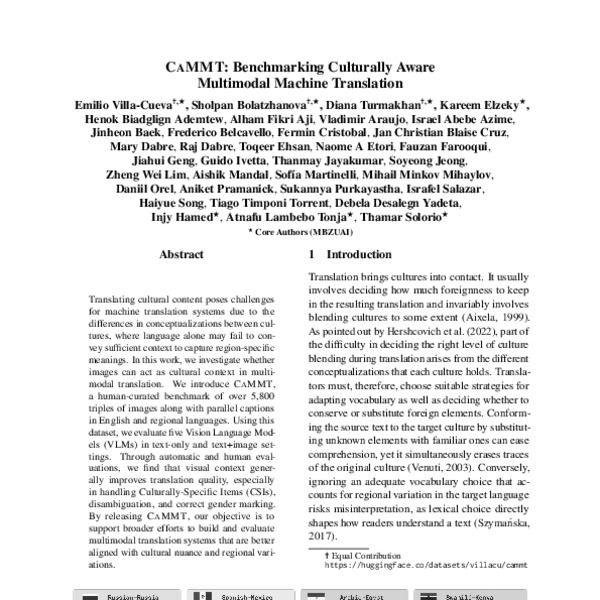 CaMMT: Benchmarking Culturally Aware Multimodal Machine Translation ...