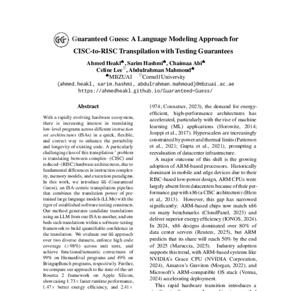 Guaranteed Guess: A Language Modeling Approach for CISC-to-RISC ...