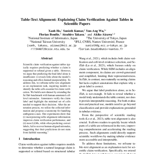 Table-Text Alignment: Explaining Claim Verification Against Tables in ...
