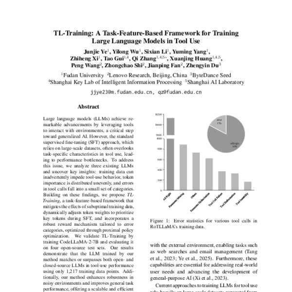 TL-Training: A Task-Feature-Based Framework for Training Large Language Models in Tool Use - ACL ...