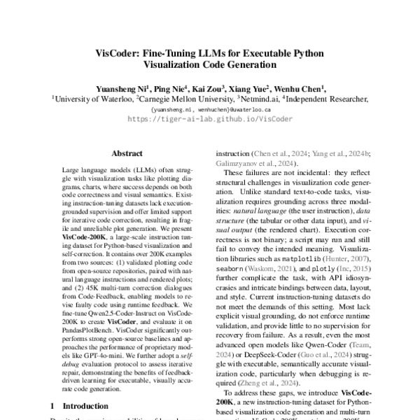 VisCoder: Fine-Tuning LLMs for Executable Python Visualization Code Generation - ACL Anthology