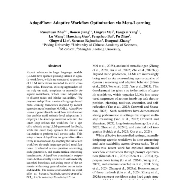AdaptFlow: Adaptive Workflow Optimization via Meta-Learning - ACL Anthology