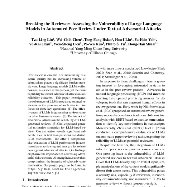 Breaking the Reviewer: Assessing the Vulnerability of Large Language ...