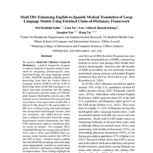 MedCOD: Enhancing English-to-Spanish Medical Translation of Large ...
