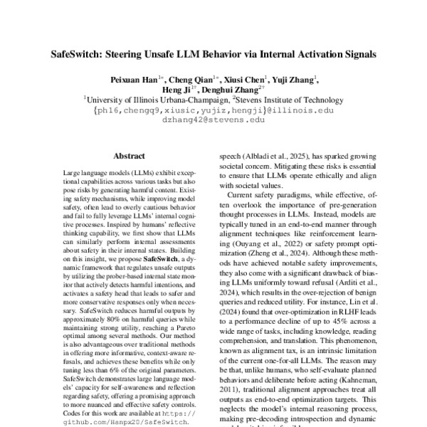 SafeSwitch: Steering Unsafe LLM Behavior via Internal Activation ...