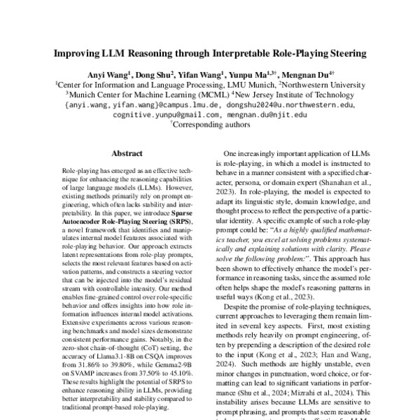 Improving LLM Reasoning through Interpretable Role-Playing Steering ...