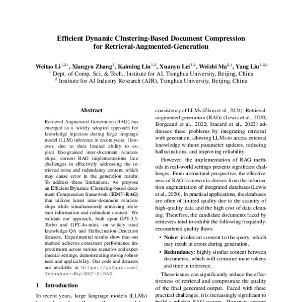 Efficient Dynamic Clustering-Based Document Compression for Retrieval-Augmented-Generation - ACL ...