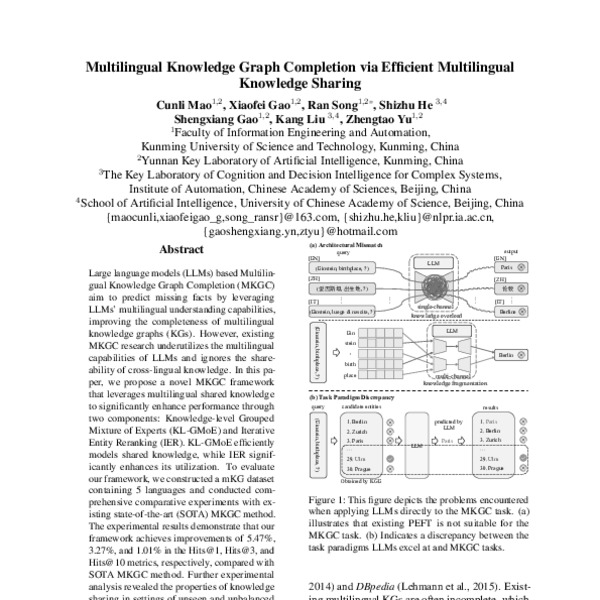 Multilingual Knowledge Graph Completion via Efficient Multilingual Knowledge Sharing - ACL Anthology