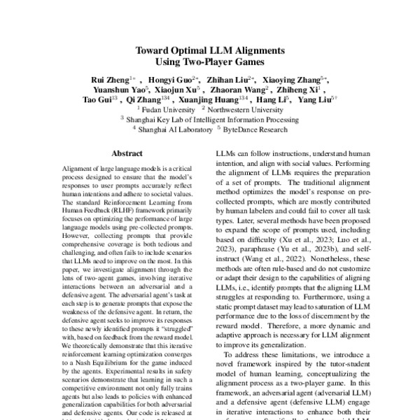 Toward Optimal LLM Alignments Using Two-Player Games - ACL Anthology