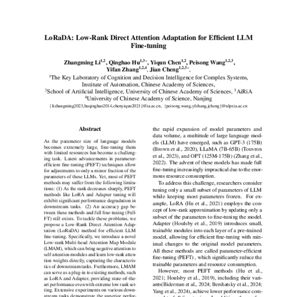 LoRaDA: Low-Rank Direct Attention Adaptation for Efficient LLM Fine ...