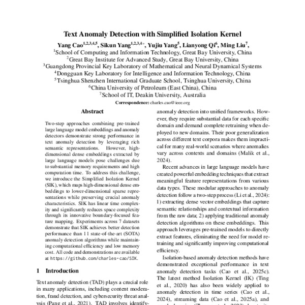 Text Anomaly Detection with Simplified Isolation Kernel - ACL Anthology