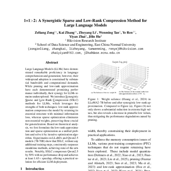 1+1>2: A Synergistic Sparse and Low-Rank Compression Method for Large Language Models - ACL ...