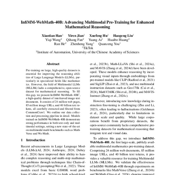 InfiMM-WebMath-40B: Advancing Multimodal Pre-Training for Enhanced ...
