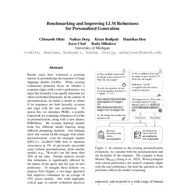 Benchmarking and Improving LLM Robustness for Personalized Generation - ACL Anthology