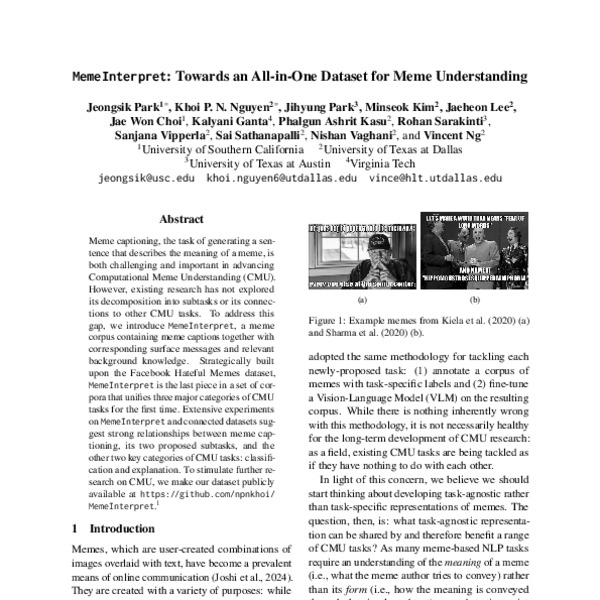 MemeInterpret: Towards an All-in-One Dataset for Meme Understanding ...