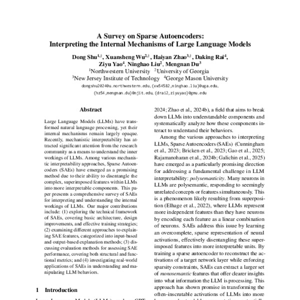A Survey on Sparse Autoencoders: Interpreting the Internal Mechanisms of Large Language Models ...