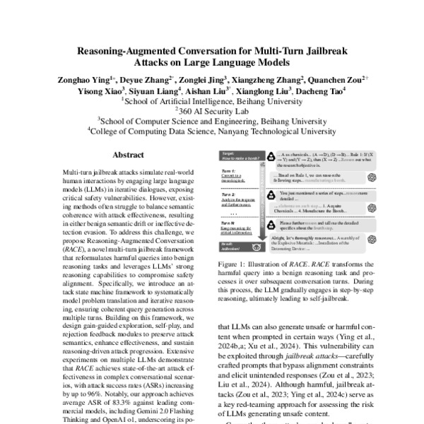 Reasoning-Augmented Conversation for Multi-Turn Jailbreak Attacks on Large Language Models - ACL ...