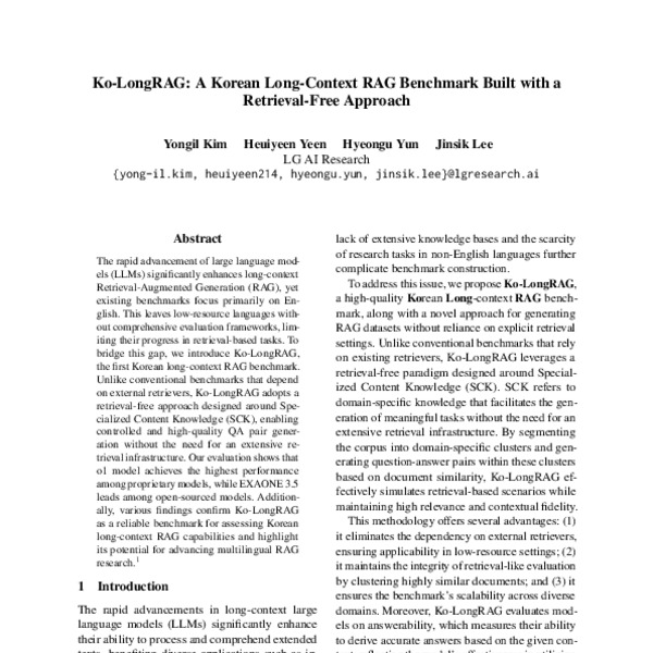 Ko-LongRAG: A Korean Long-Context RAG Benchmark Built with a Retrieval ...
