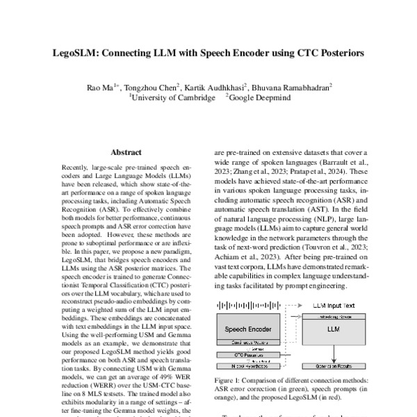 LegoSLM: Connecting LLM with Speech Encoder using CTC Posteriors - ACL ...