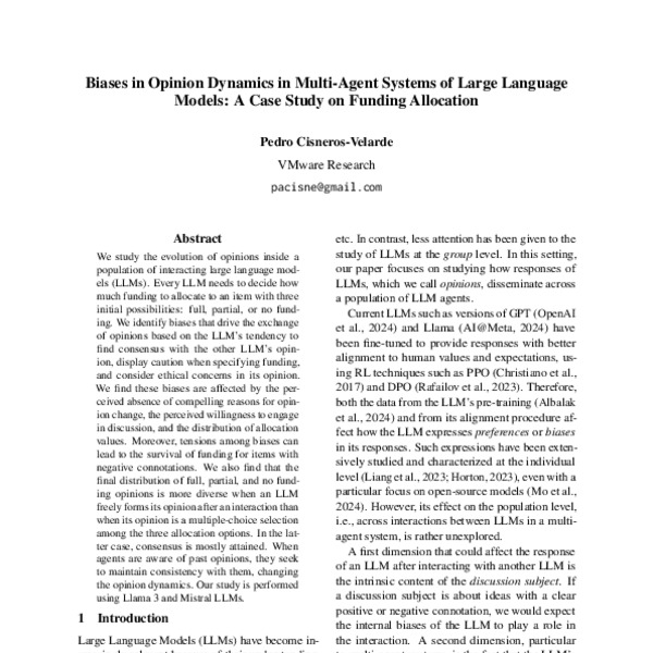 Biases In Opinion Dynamics In Multi Agent Systems Of Large Language