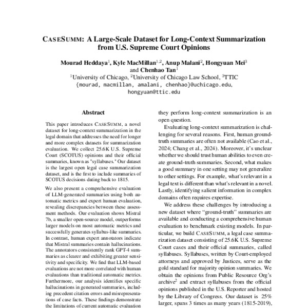 CaseSumm: A Large-Scale Dataset for Long-Context Summarization from U.S ...