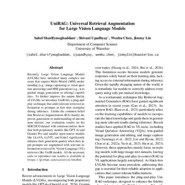 UniRAG: Universal Retrieval Augmentation for Large Vision Language Models - ACL Anthology