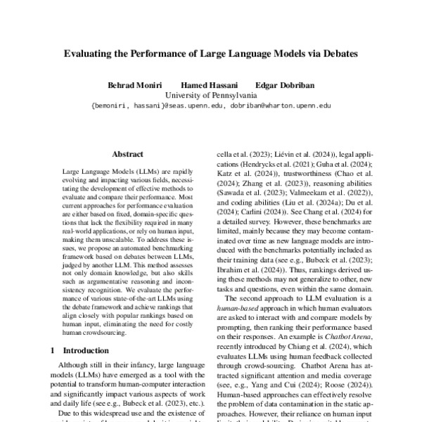 Evaluating The Performance Of Large Language Models Via Debates Acl