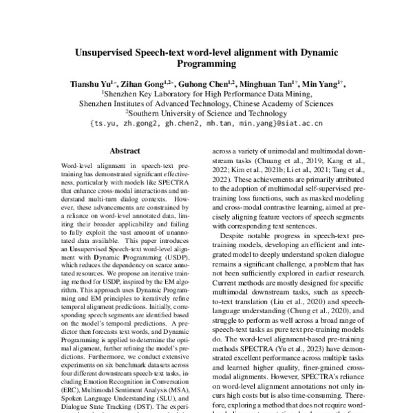 Unsupervised Speech-text word-level alignment with Dynamic Programming - ACL Anthology