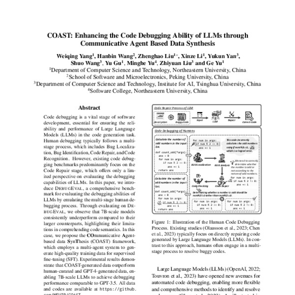 COAST: Enhancing the Code Debugging Ability of LLMs through Communicative Agent Based Data ...