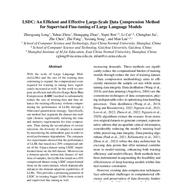 LSDC: An Efficient and Effective Large-Scale Data Compression Method for Supervised Fine-tuning ...