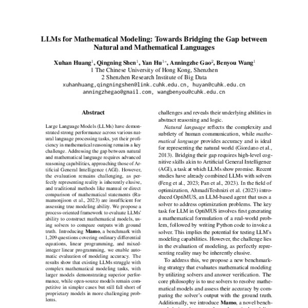LLMs for Mathematical Modeling: Towards Bridging the Gap between ...