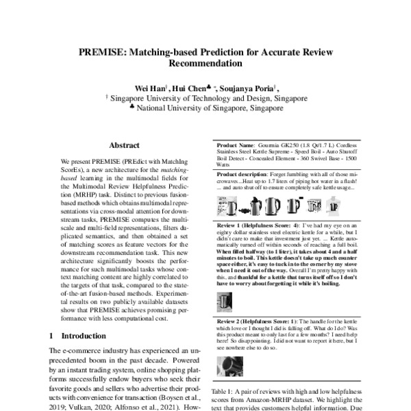 PREMISE: Matching-based Prediction for Accurate Review Recommendation ...