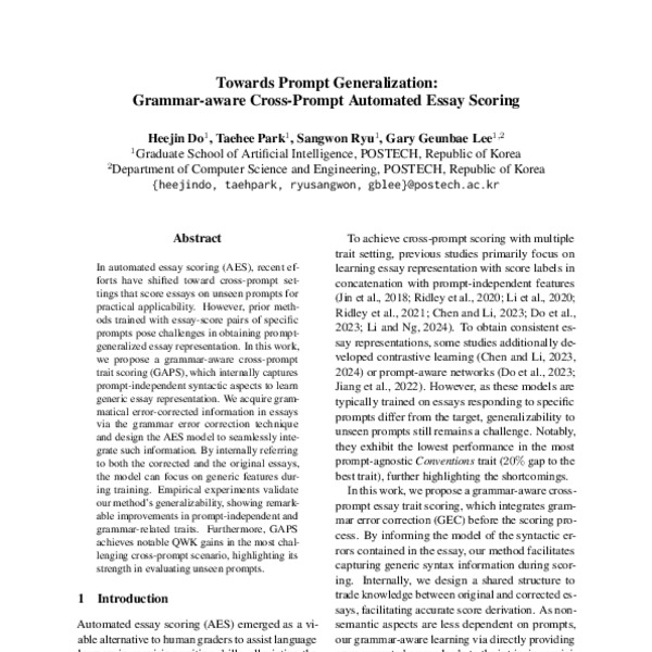 Towards Prompt Generalization Grammar Aware Cross Prompt Automated Essay Scoring Acl Anthology