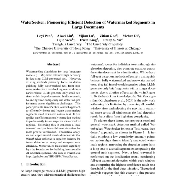 WaterSeeker: Pioneering Efficient Detection of Watermarked Segments in Large Documents - ACL ...