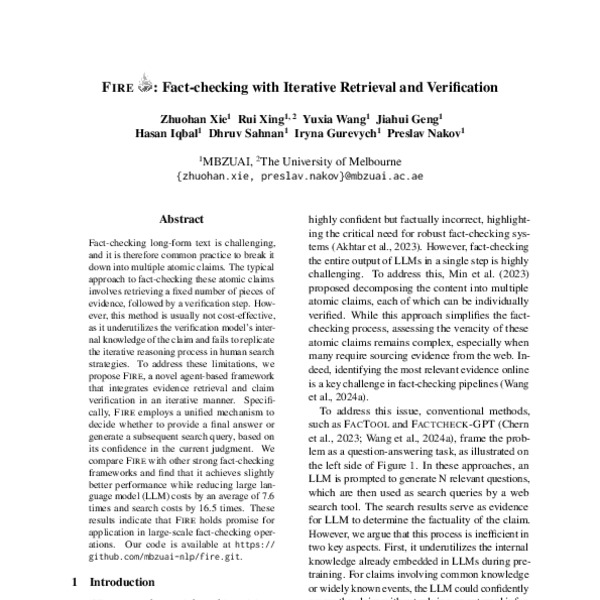 Fire Fact Checking With Iterative Retrieval And Verification Acl Anthology