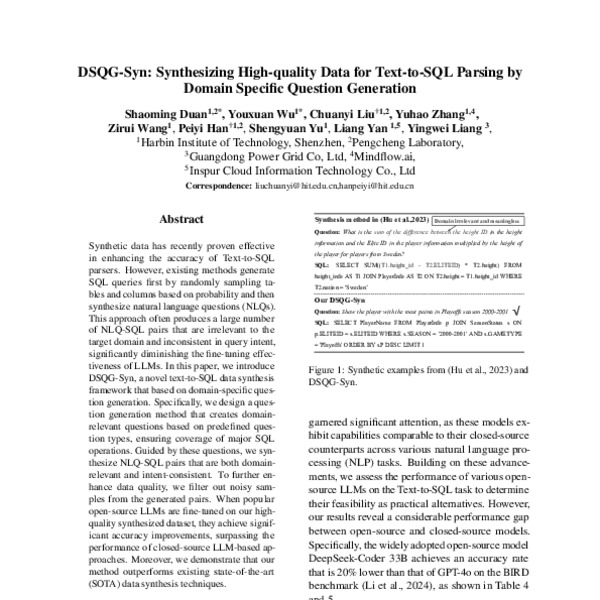 DSQG-Syn: Synthesizing High-quality Data for Text-to-SQL Parsing by Domain Specific Question ...