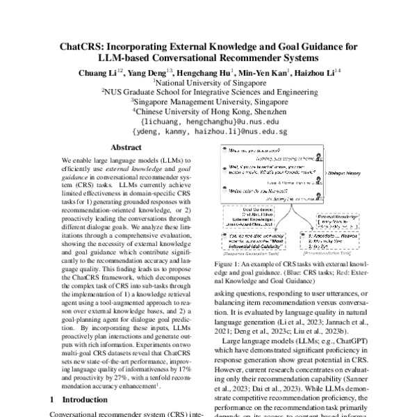 ChatCRS: Incorporating External Knowledge and Goal Guidance for LLM-based Conversational ...