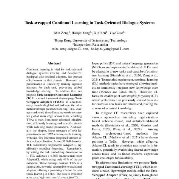 Task-wrapped Continual Learning in Task-Oriented Dialogue Systems - ACL Anthology