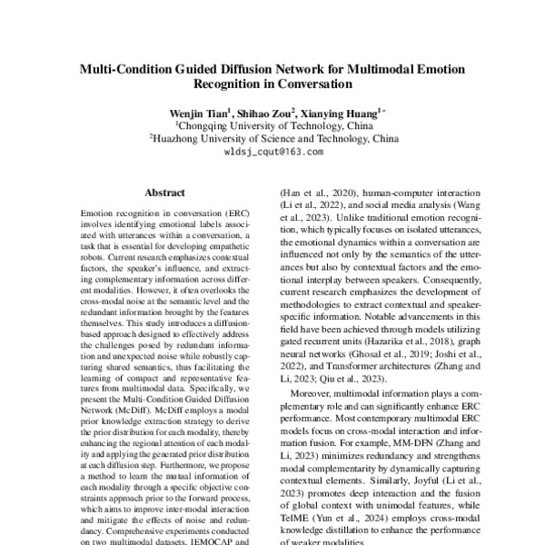 Multi-Condition Guided Diffusion Network for Multimodal Emotion Recognition in Conversation ...