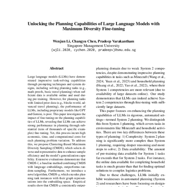 Unlocking the Planning Capabilities of Large Language Models with Maximum Diversity Fine-tuning ...