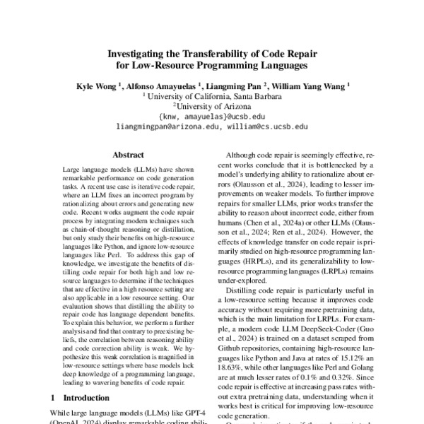 Investigating the Transferability of Code Repair for Low-Resource ...